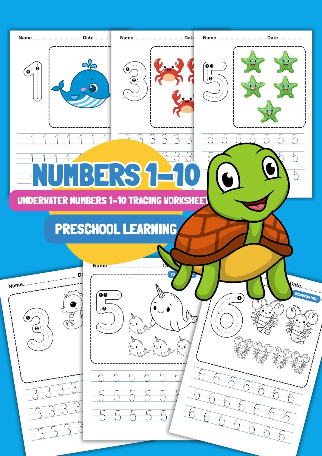 Underwater Numbers 1–10 Tracing Worksheets Preschool Counting Printable ...