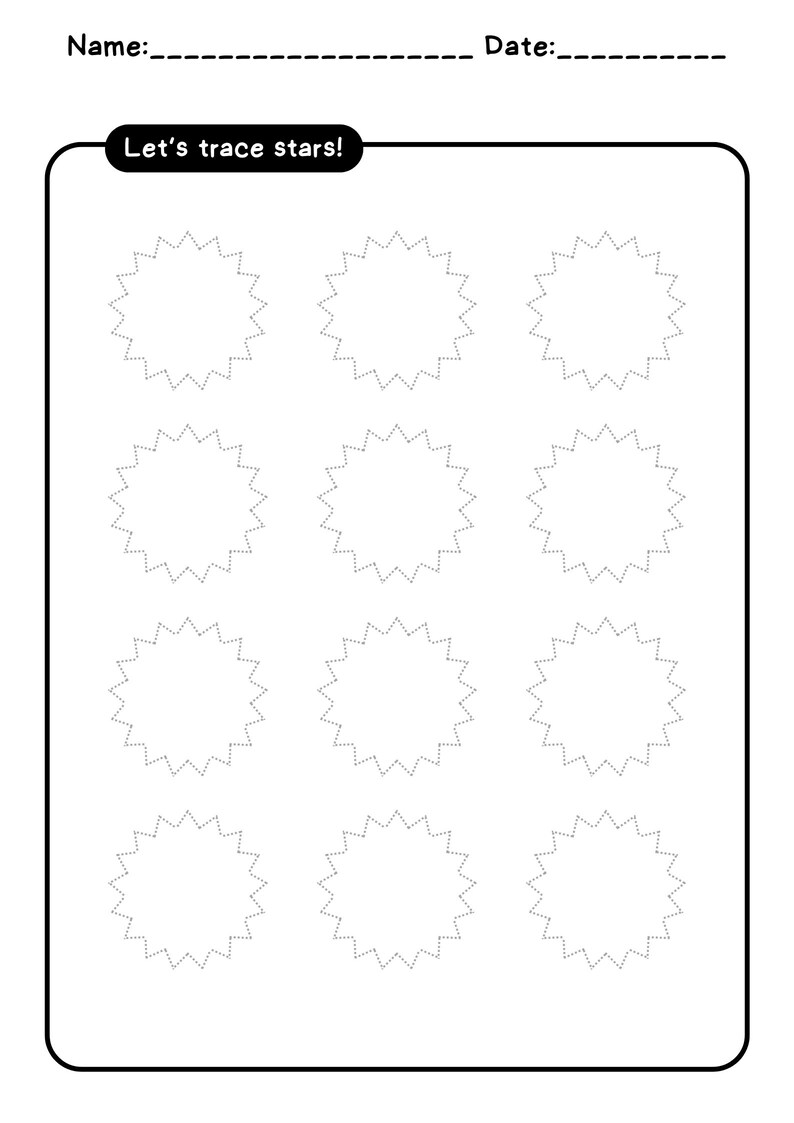 Star Shape Tracing Worksheets Space Theme Colouring Pages for Kids Preschool Fine Motor Skills ...