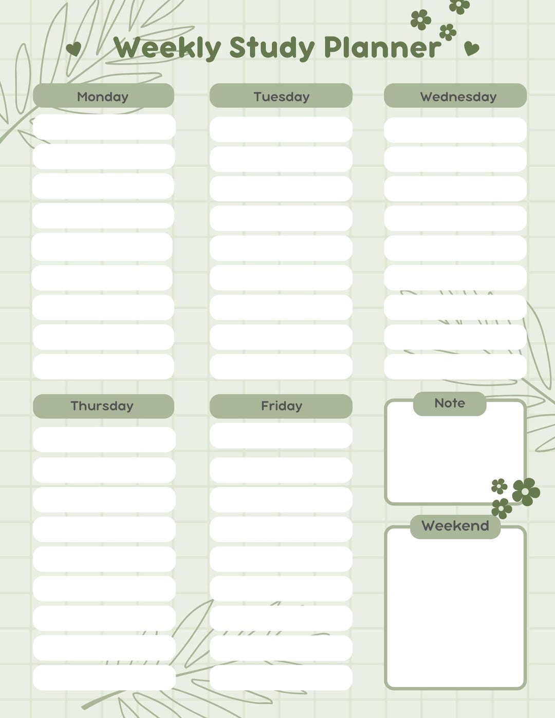 Cute Green Study Planner - Etsy