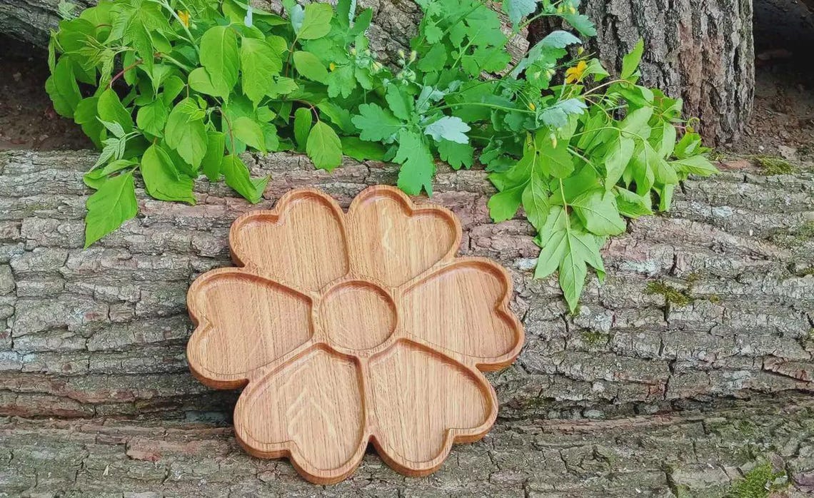 Oak Wood Tray, Wooden Serving Tray, Wooden Dish With Sections and Sauce ...