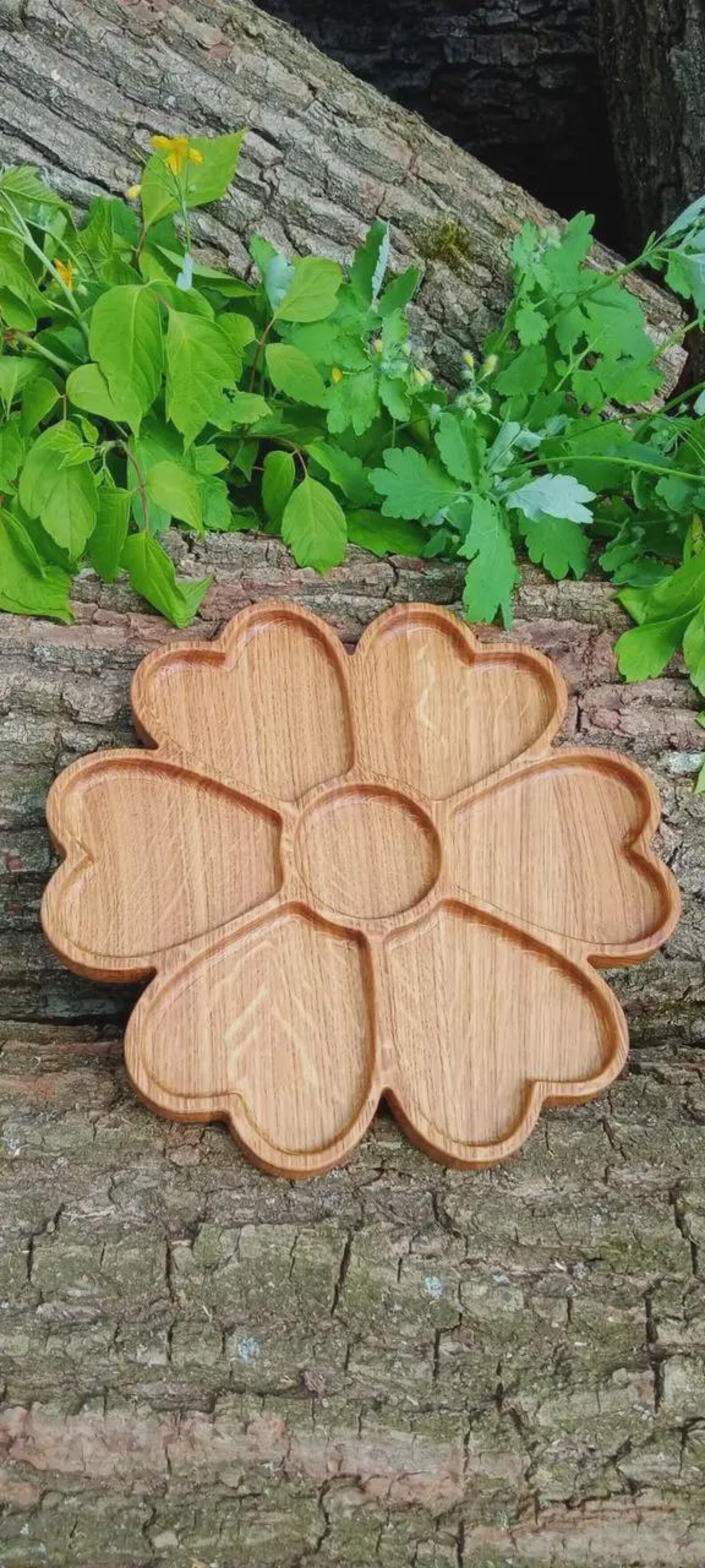 Oak Wood Tray, Wooden Serving Tray, Wooden Dish With Sections and Sauce ...