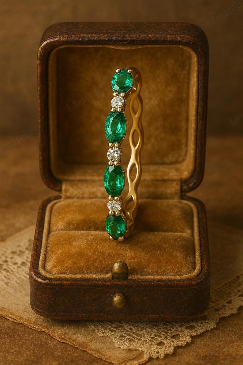 Emerald Eternity Ring, Engagement Ring Set, Minimalist Emerald Band ...