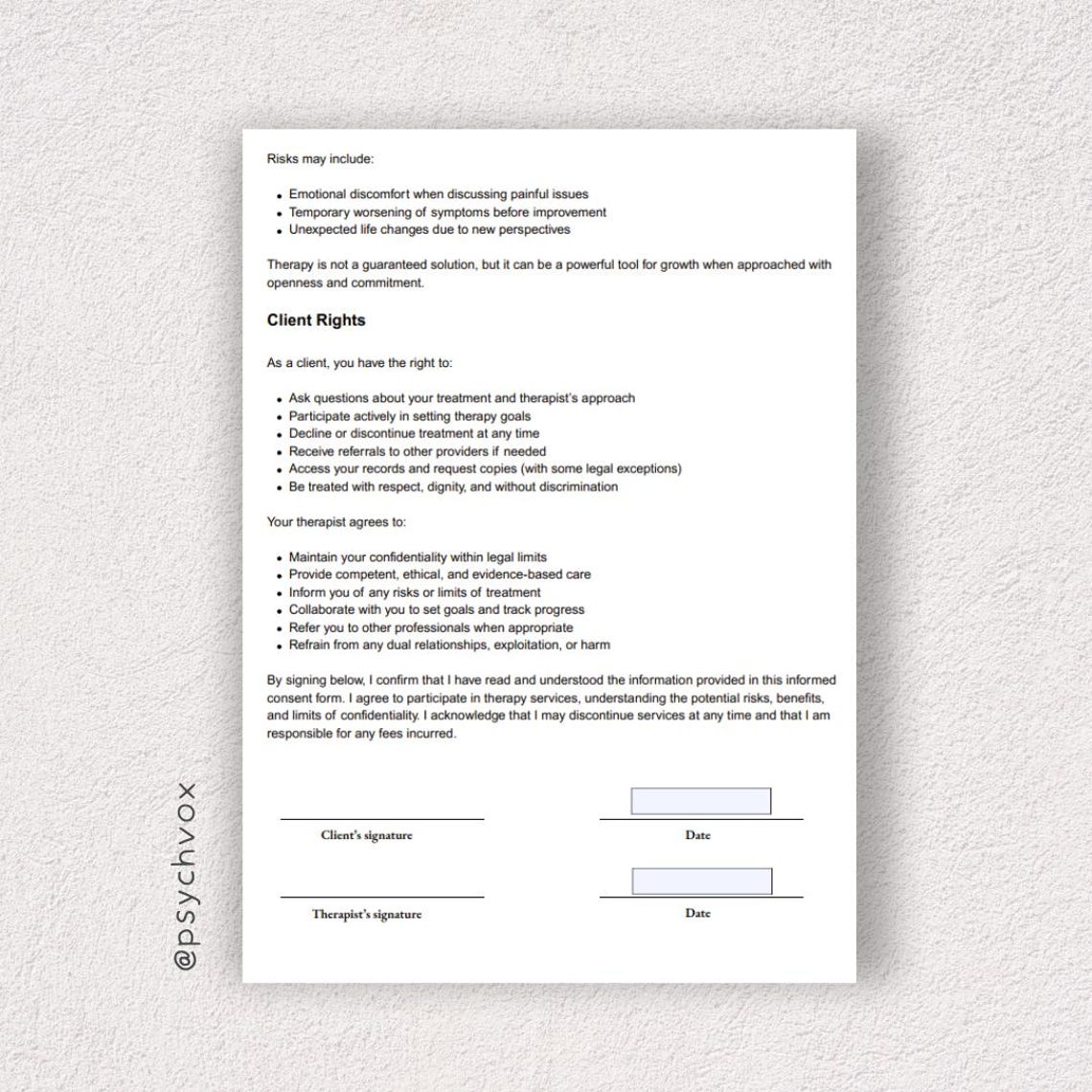 Informed Consent Form for Mental Health Therapy (fillable PDF) - Etsy