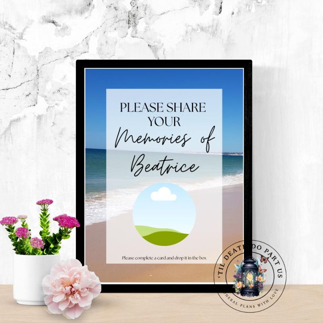 Peaceful Beach - Share a Memory Sign – Fully Editable Funeral ...