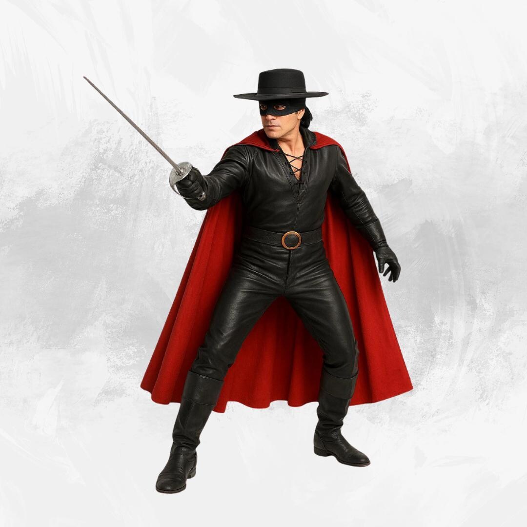 Zorro Leather Costume With Cape, Hat & Mask: Hero Cosplay Outfit - Etsy UK