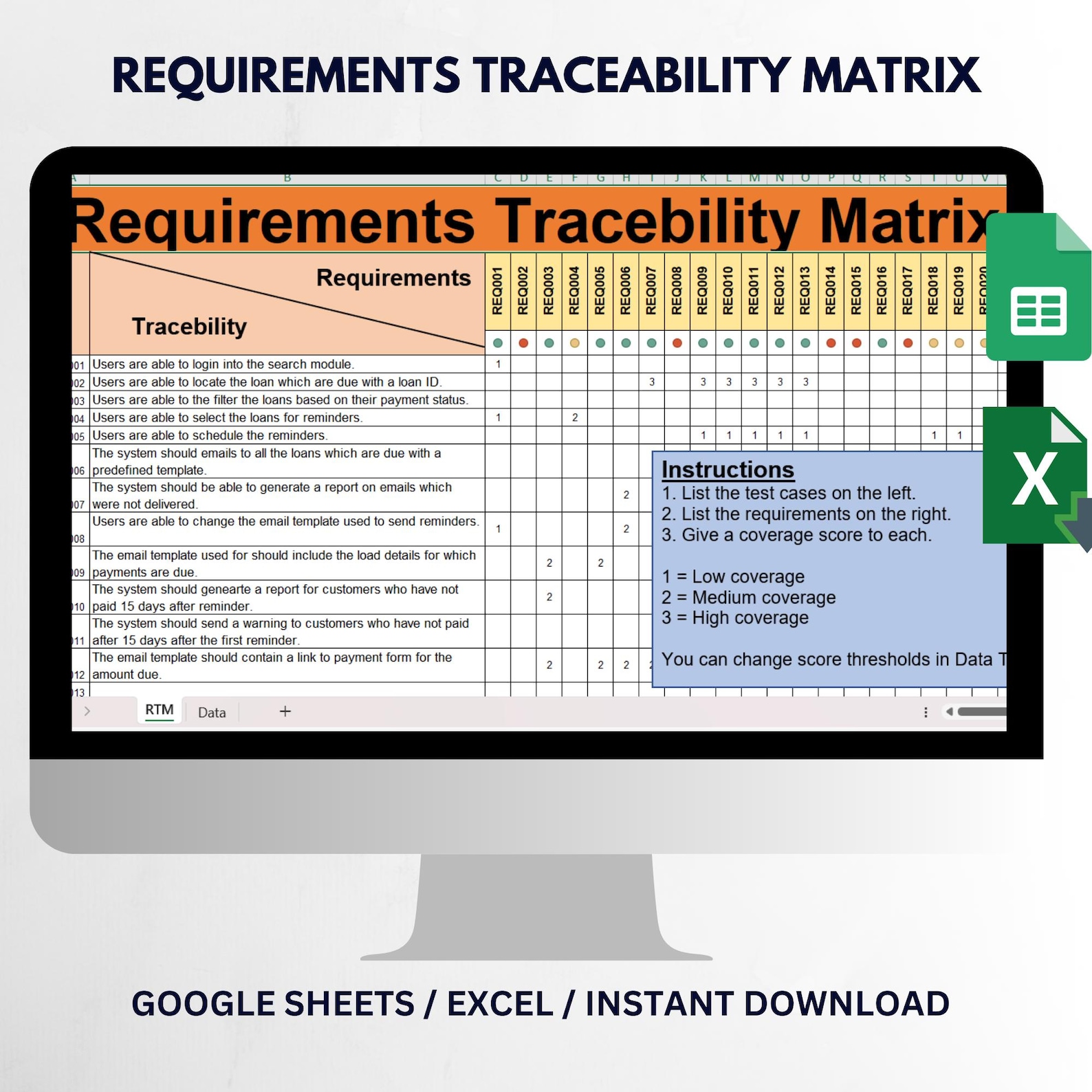 Requirements Traceability Matrix Excel Spreadsheet, Project Management ...