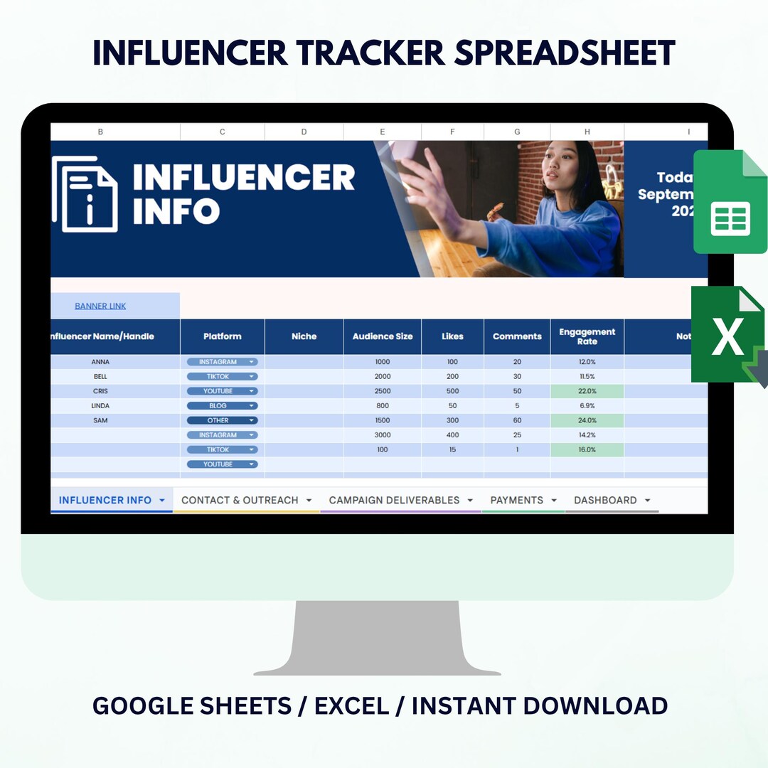 Influencer Tracker Spreadsheet Brand Partnership Organizer Collab ...