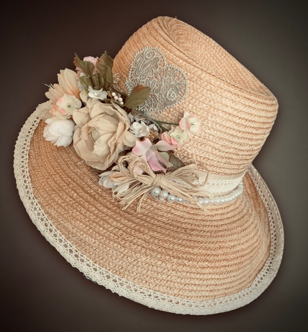 Vintage FLOWERED STRAW HAT Church, Wedding, Shower, Luncheon, Tea Party ...