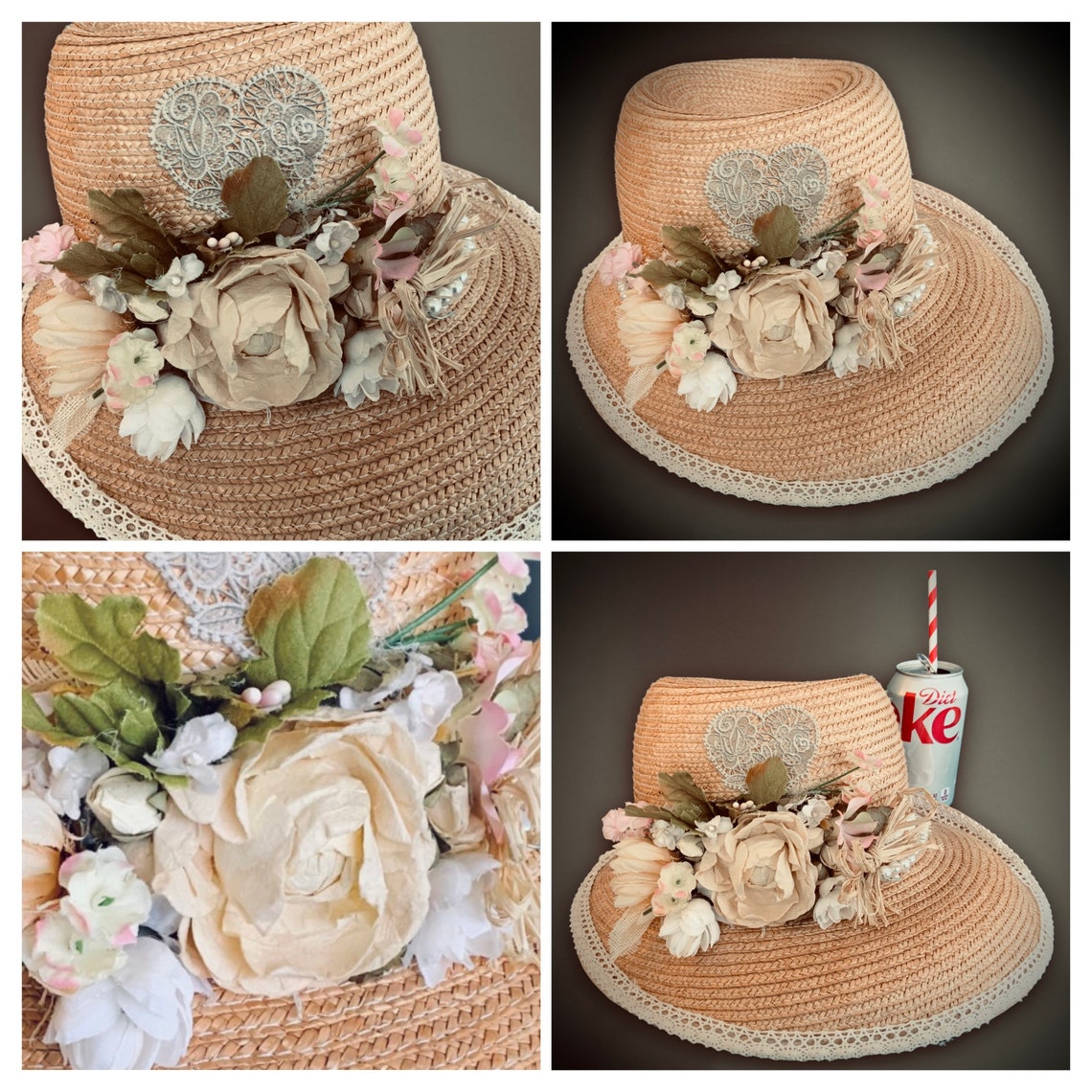 Vintage FLOWERED STRAW HAT Church, Wedding, Shower, Luncheon, Tea Party ...