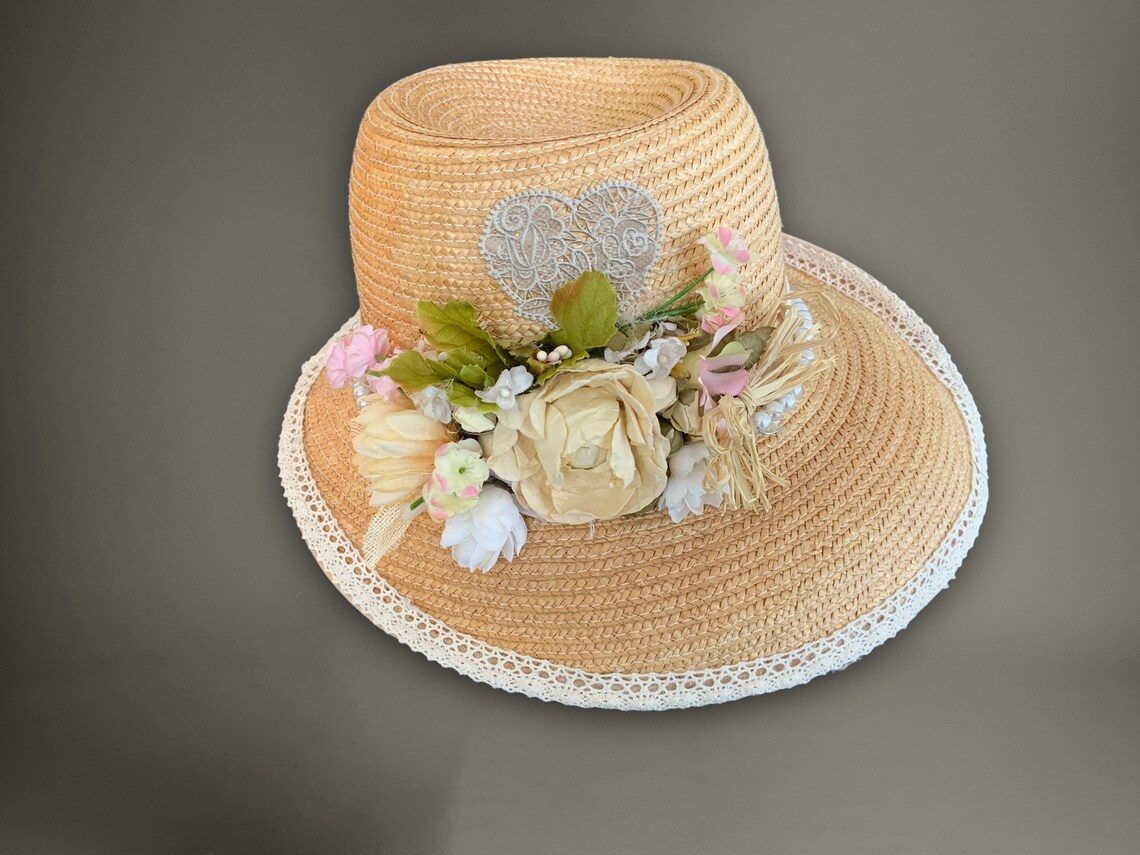 Vintage FLOWERED STRAW HAT Church, Wedding, Shower, Luncheon, Tea Party ...