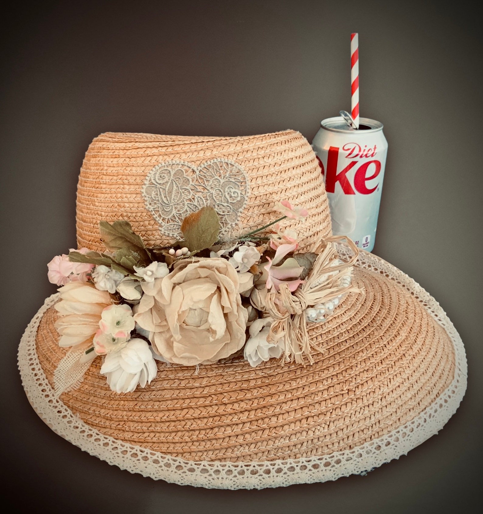 Vintage FLOWERED STRAW HAT Church, Wedding, Shower, Luncheon, Tea Party ...