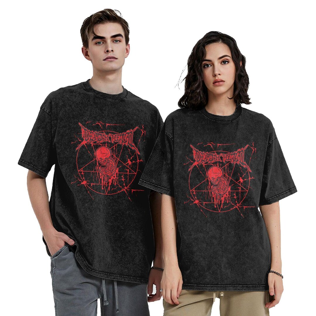 Death Metal Pentagram T-shirt | Vintage Washed Gothic Skull Tee - Etsy