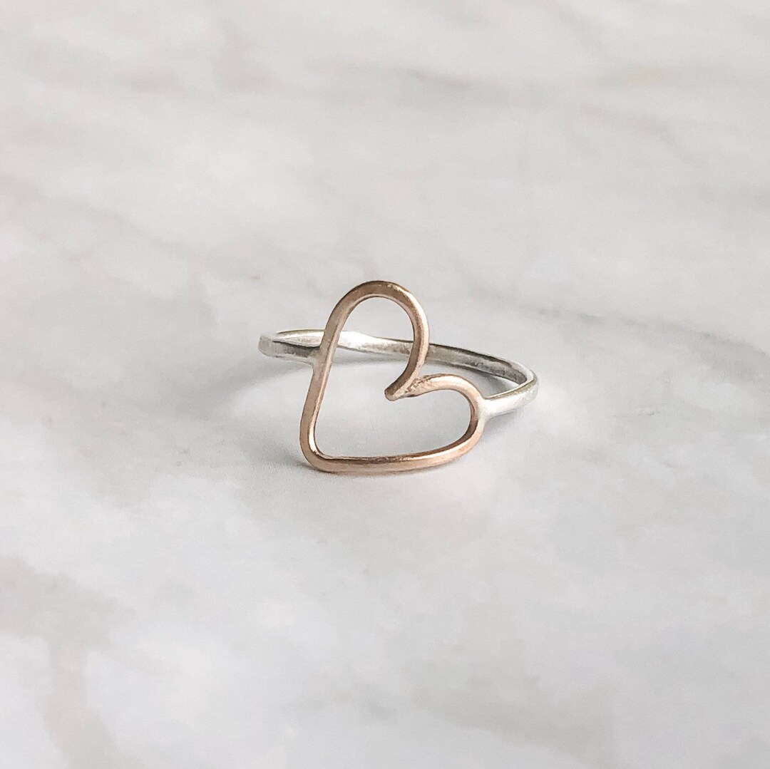 Open Heart Ring Bronze and Silver Mixed Metal Wire Heart - Etsy