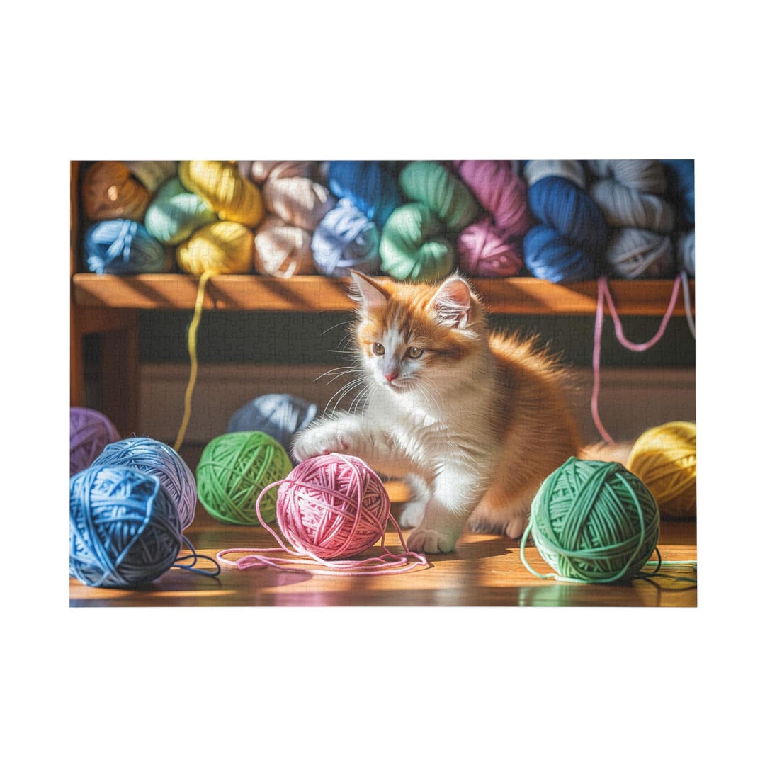 Hygge Cat Puzzle: Cozy Kitten and Yarn Jigsaw for Pet Lovers - Etsy