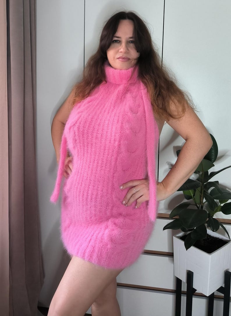 Angora Sweater Dress Virgin Killer: Fluffy Knit Mini Dress Pink - Etsy ...
