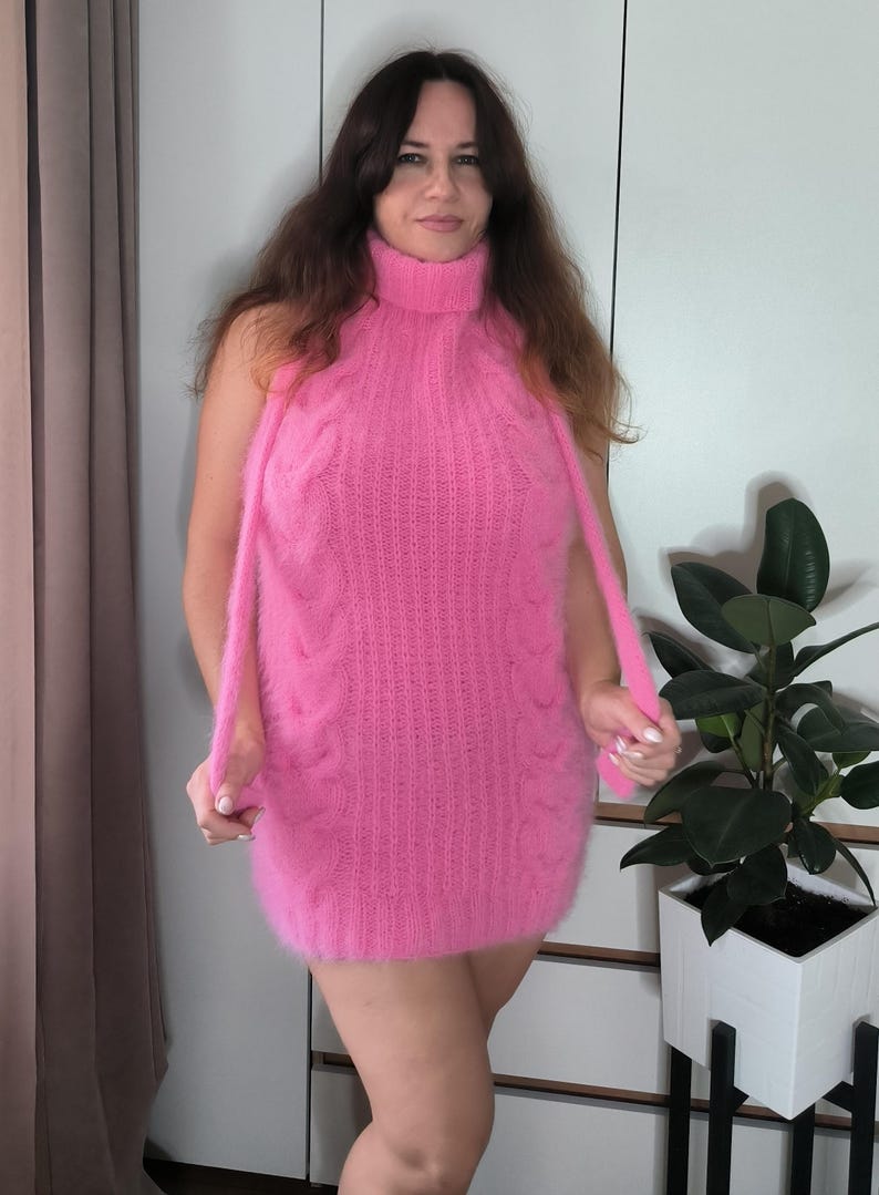 Angora Sweater Dress Virgin Killer: Fluffy Knit Mini Dress Pink - Etsy ...