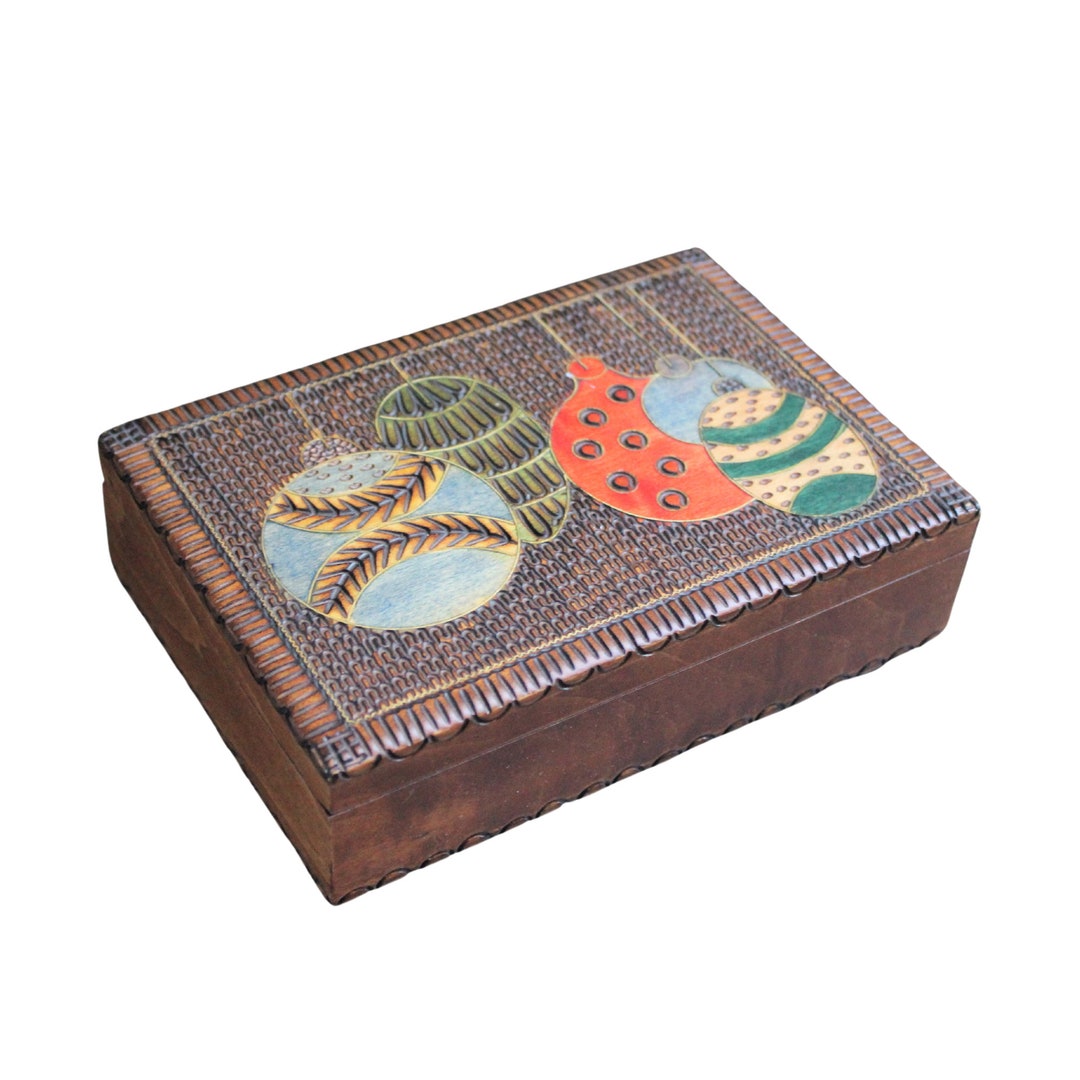 Carved Wood Box Hand Painted Christmas Theme Catchall Holiday ...