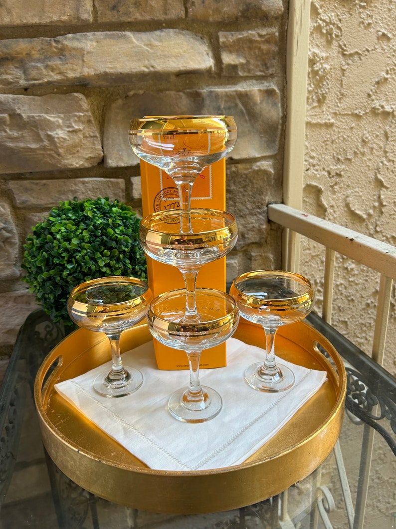 Champagne Coupe Glass Glasses Gold Rim Striped MCM Vintage Craft ...
