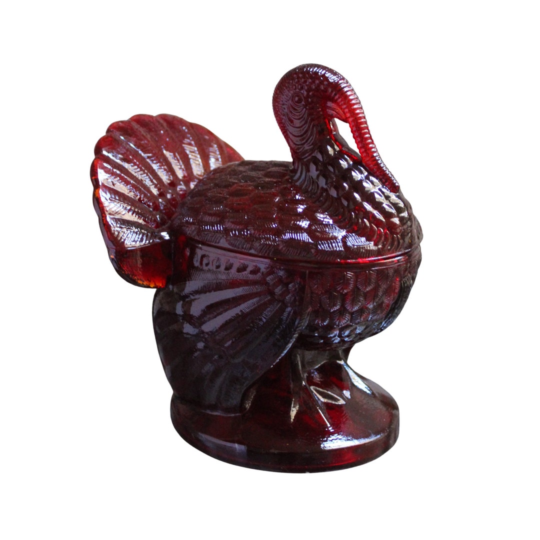 Ruby Red Glass Turkey With Lid Covered Dish Vintage Mosser LE - Etsy