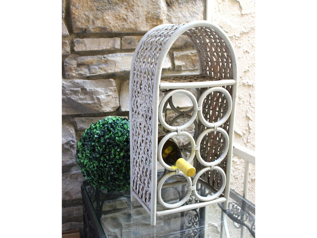 Vintage Wicker Wine Rack 1970s 6 Bottles 70s Boho Chic Gray Weathered ...
