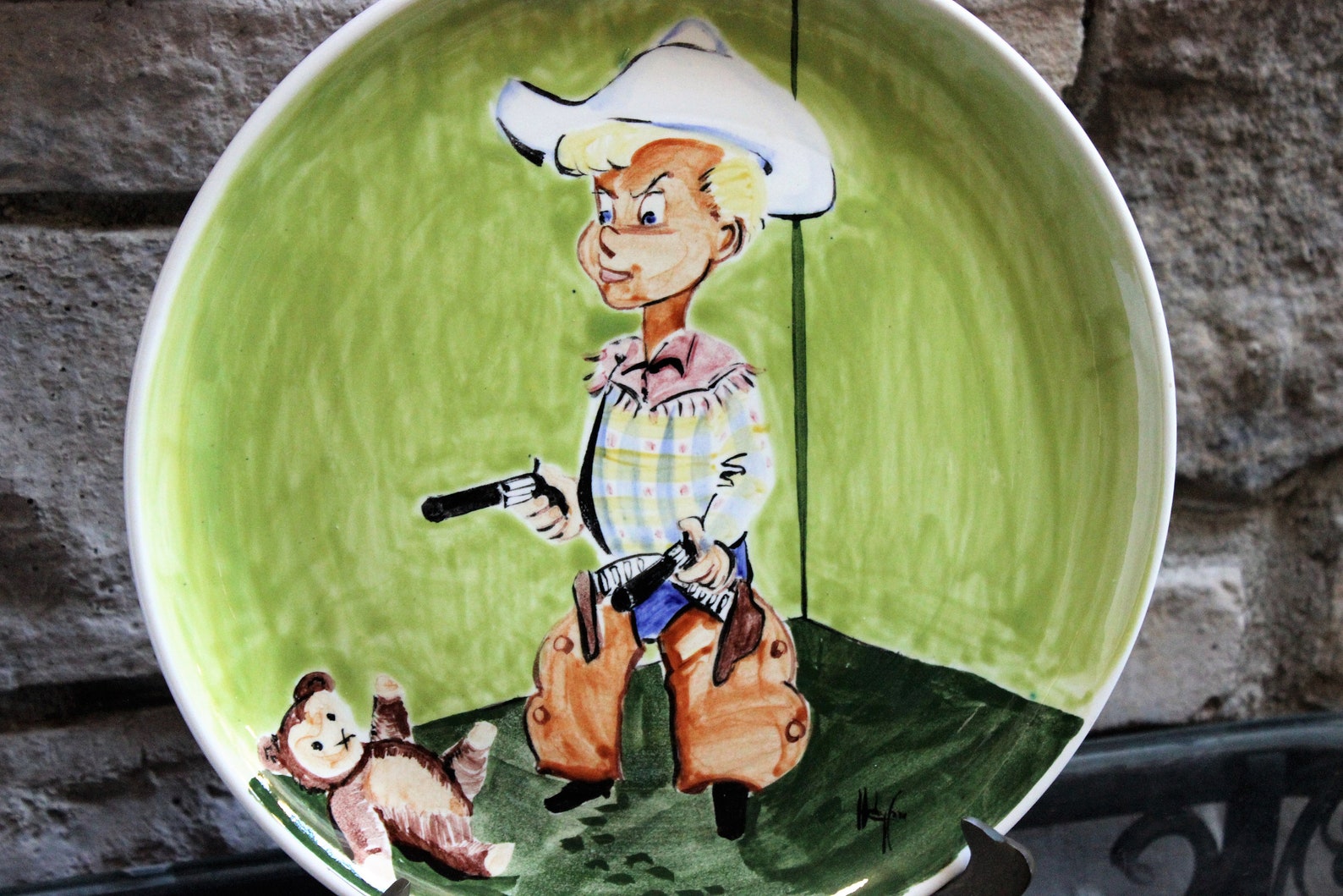 Vintage Cowboy Plate Handpainted 1950s 50s Boy Playing Cowboy | Etsy
