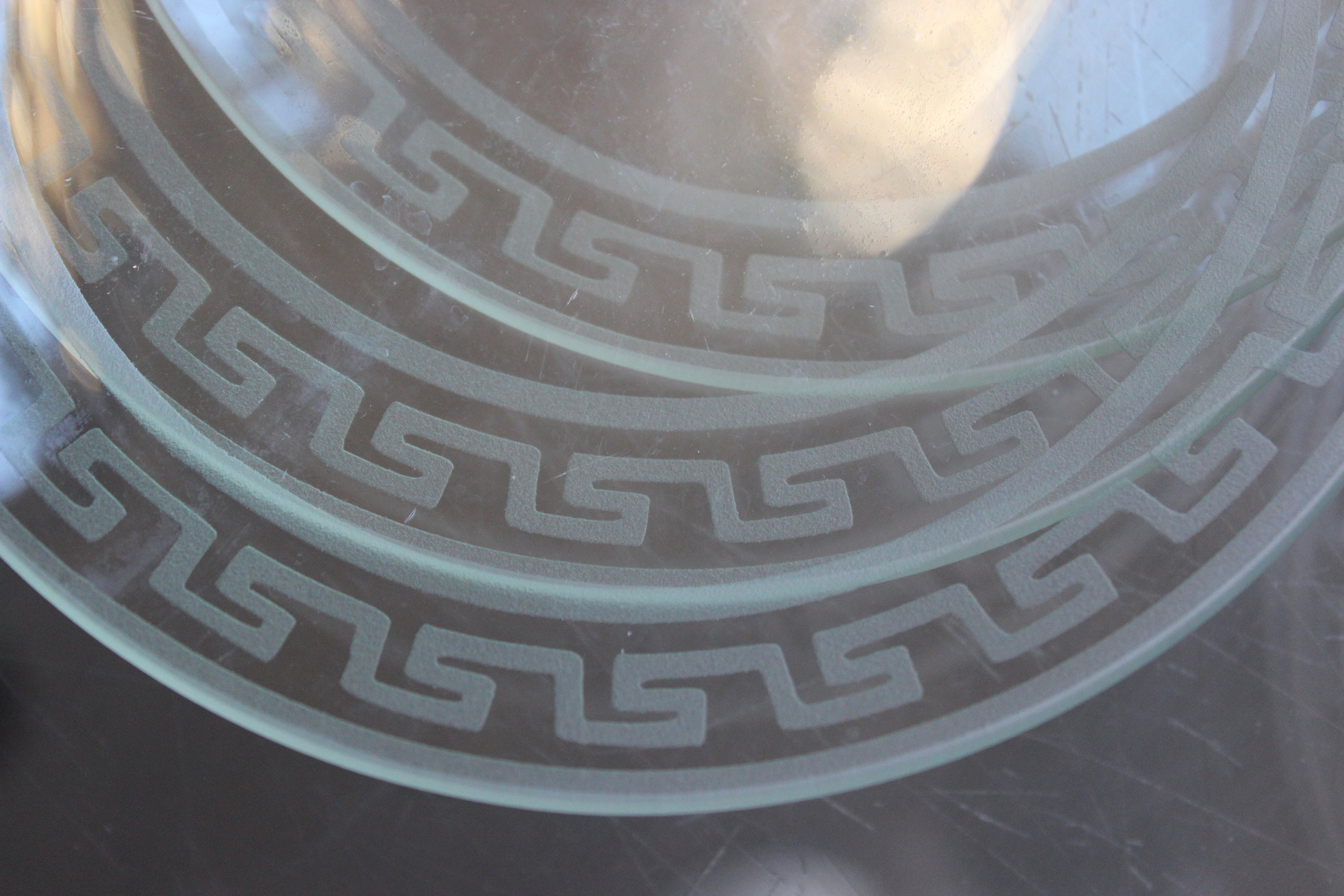 Glass Greek Key Salad Plate Clear Appetizer 6 Inch Plates Etched ...