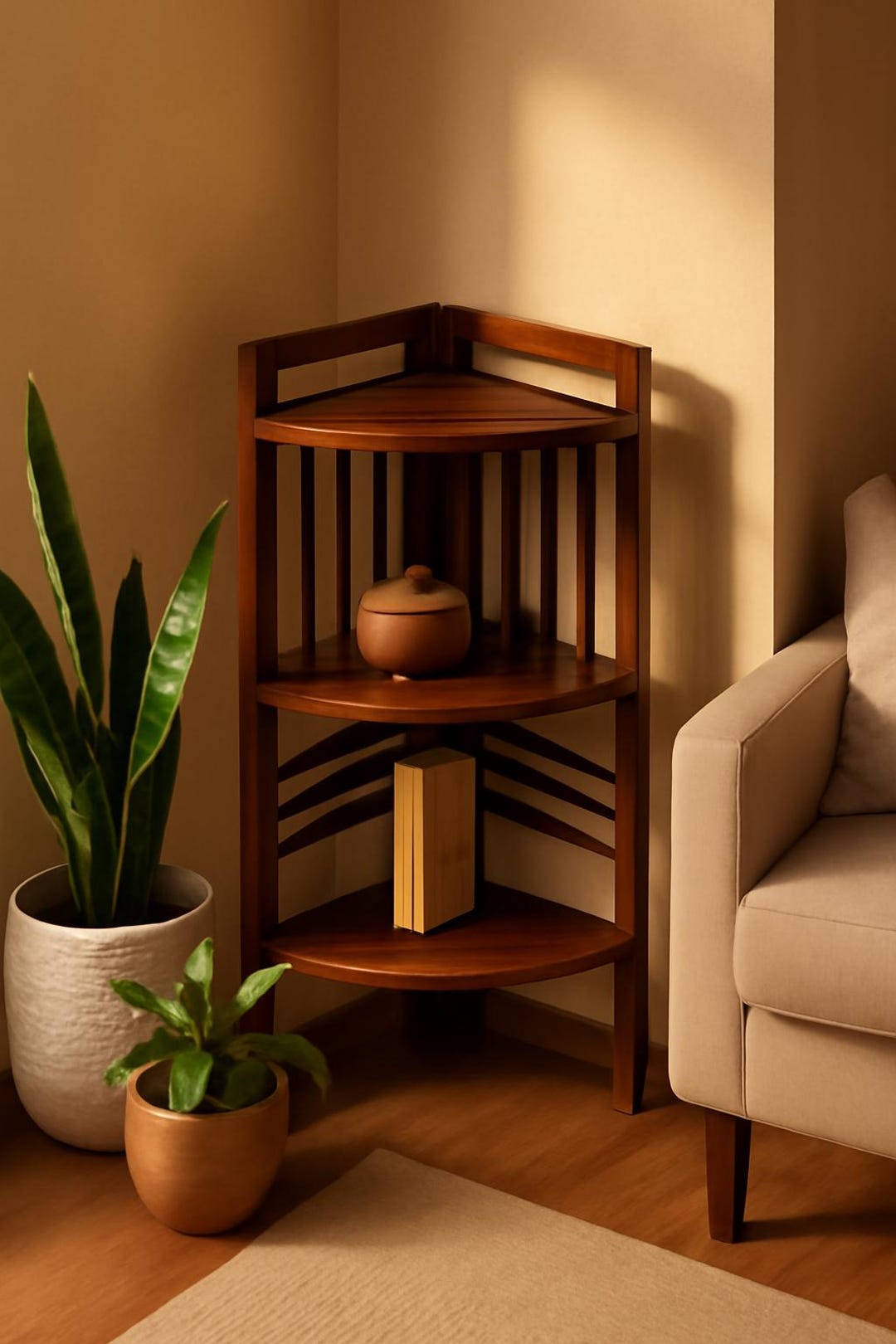 Rustic Wooden Corner Shelf: Mid-century 3-tier Stand - Etsy