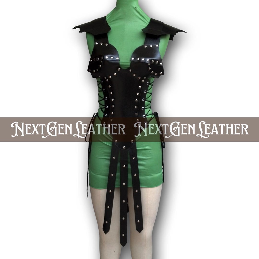 Black Leather Armor Corset Dress: Rivet Detail, Adjustable Lacing - Etsy