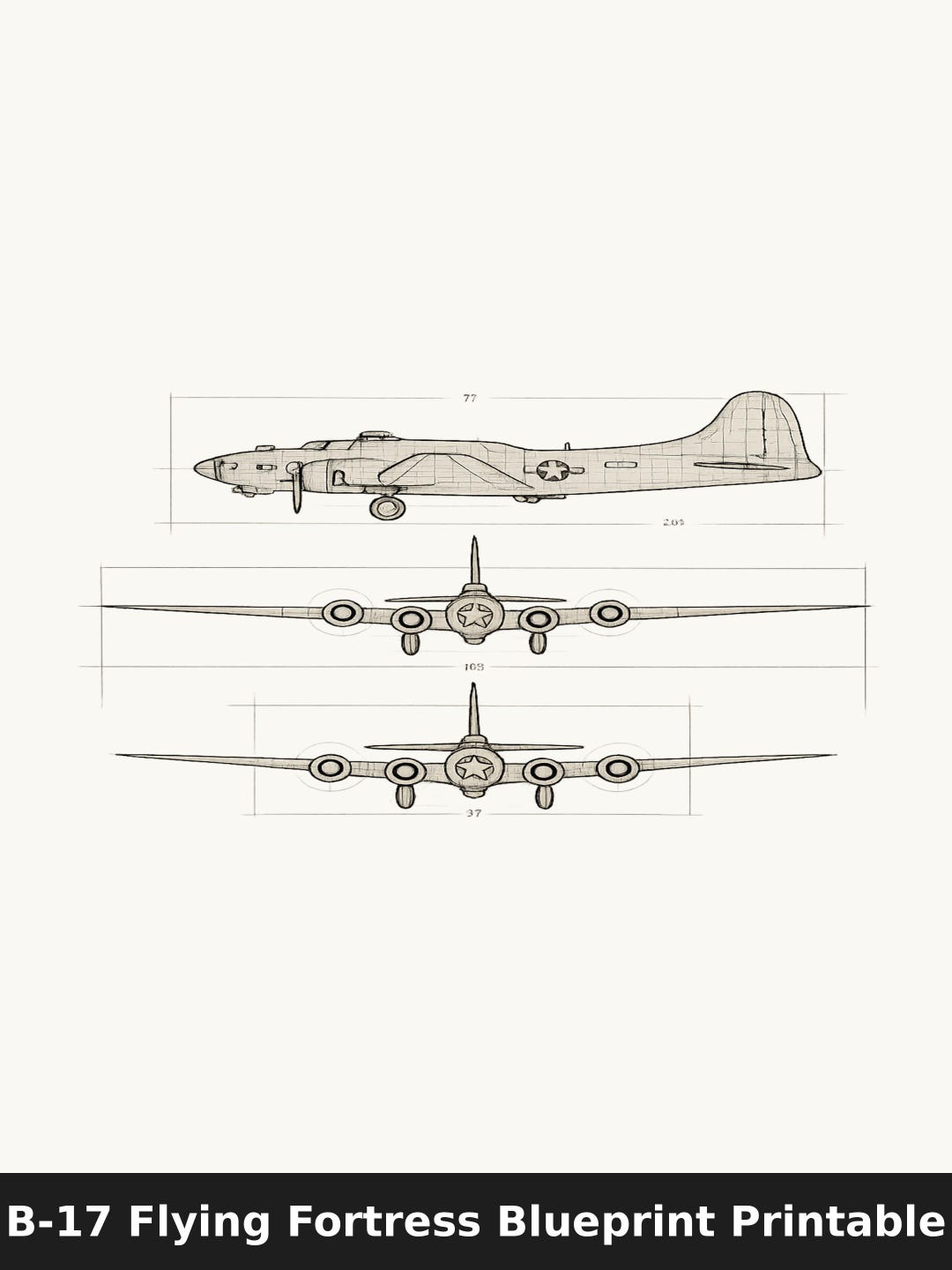 B-17 Flying Fortress Blueprint Technical Drawing (digital Download) - Etsy