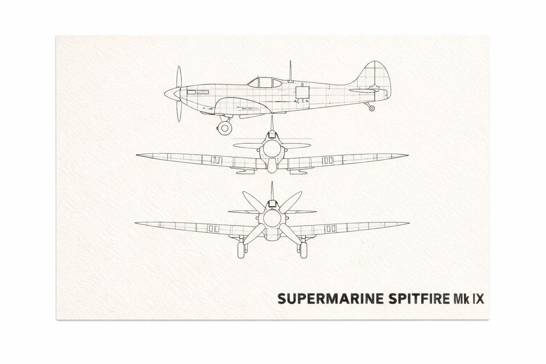 Spitfire Mk IX Blueprint Wall Art Digital Download, WWII Aircraft ...