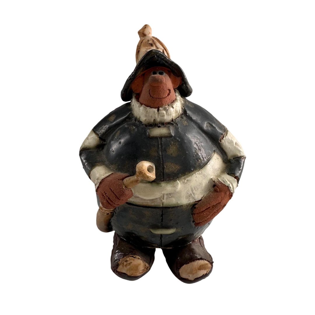 Vintage Handcrafted Clay Art Pottery Figurine Firefighter Signed ...