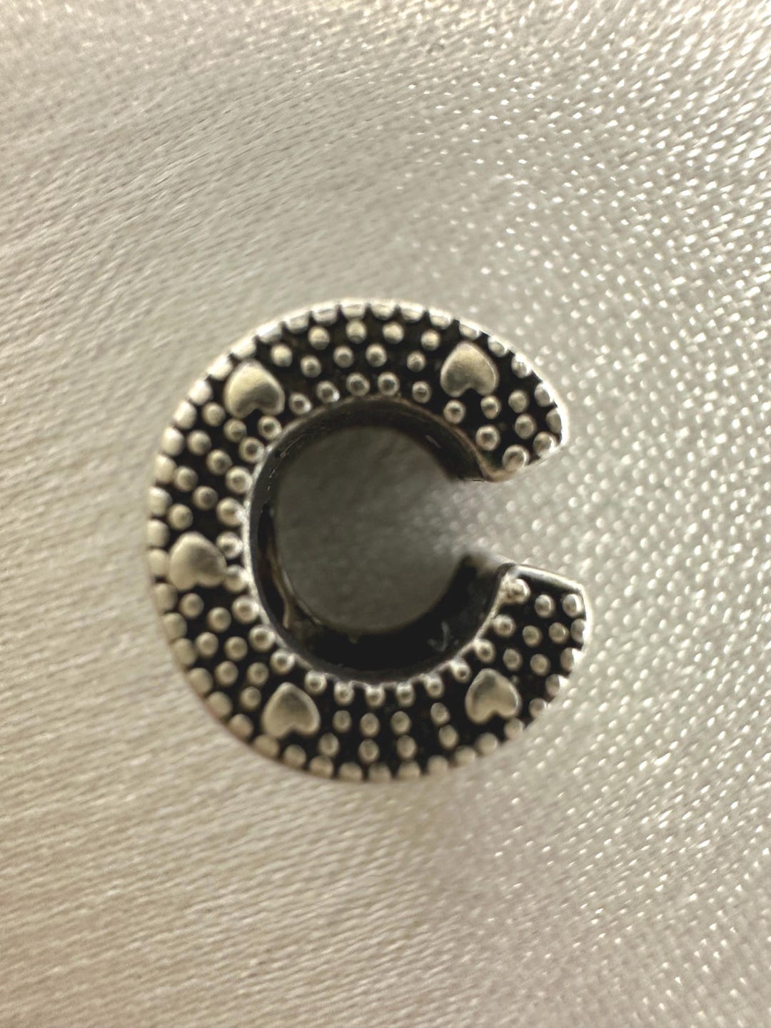 Authentic Pandora Sterling Silver Letter C Charm • Beaded Heart Accent ...