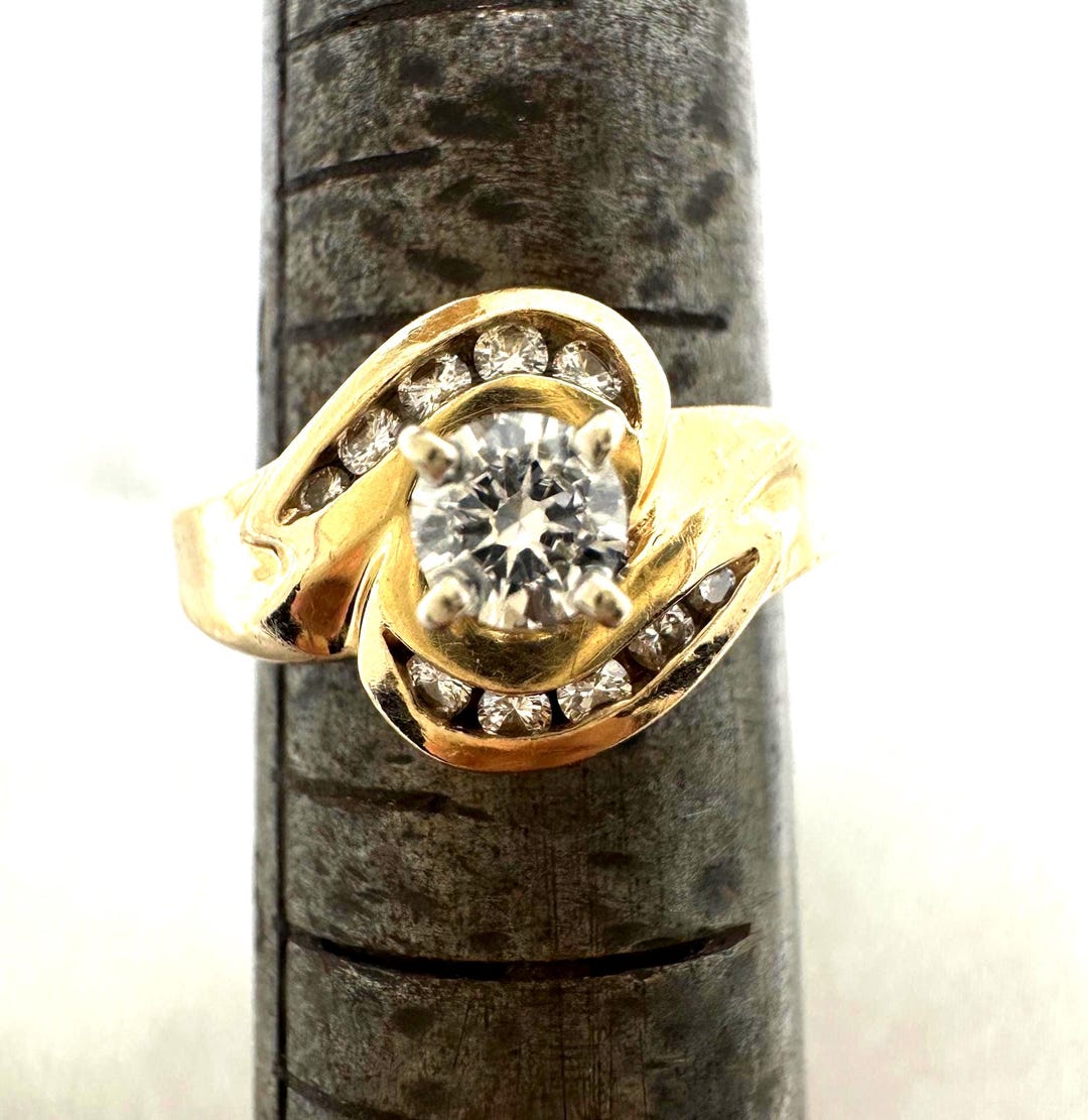Vintage 14K Gold Diamond Ring | Swirl Setting, Size 4.5 - Etsy