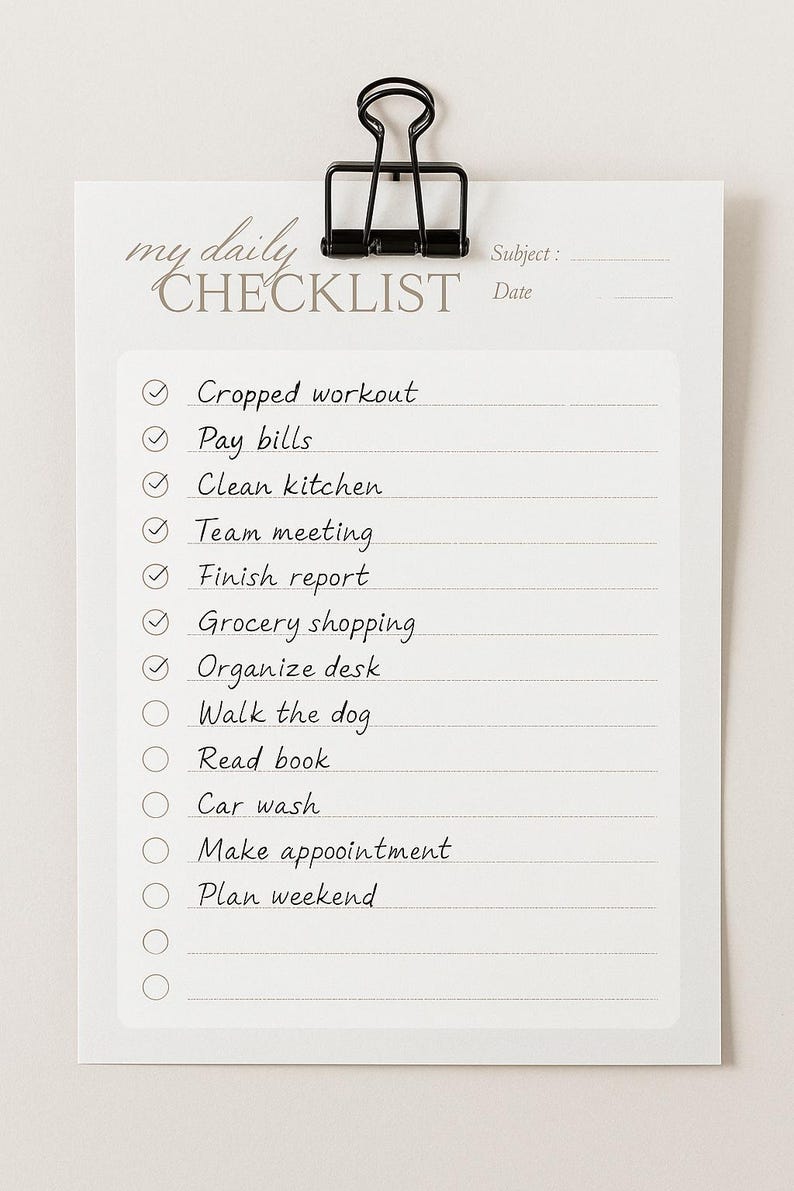 My Daily Checklist Printable – Minimalist and Elegant To-do List ...