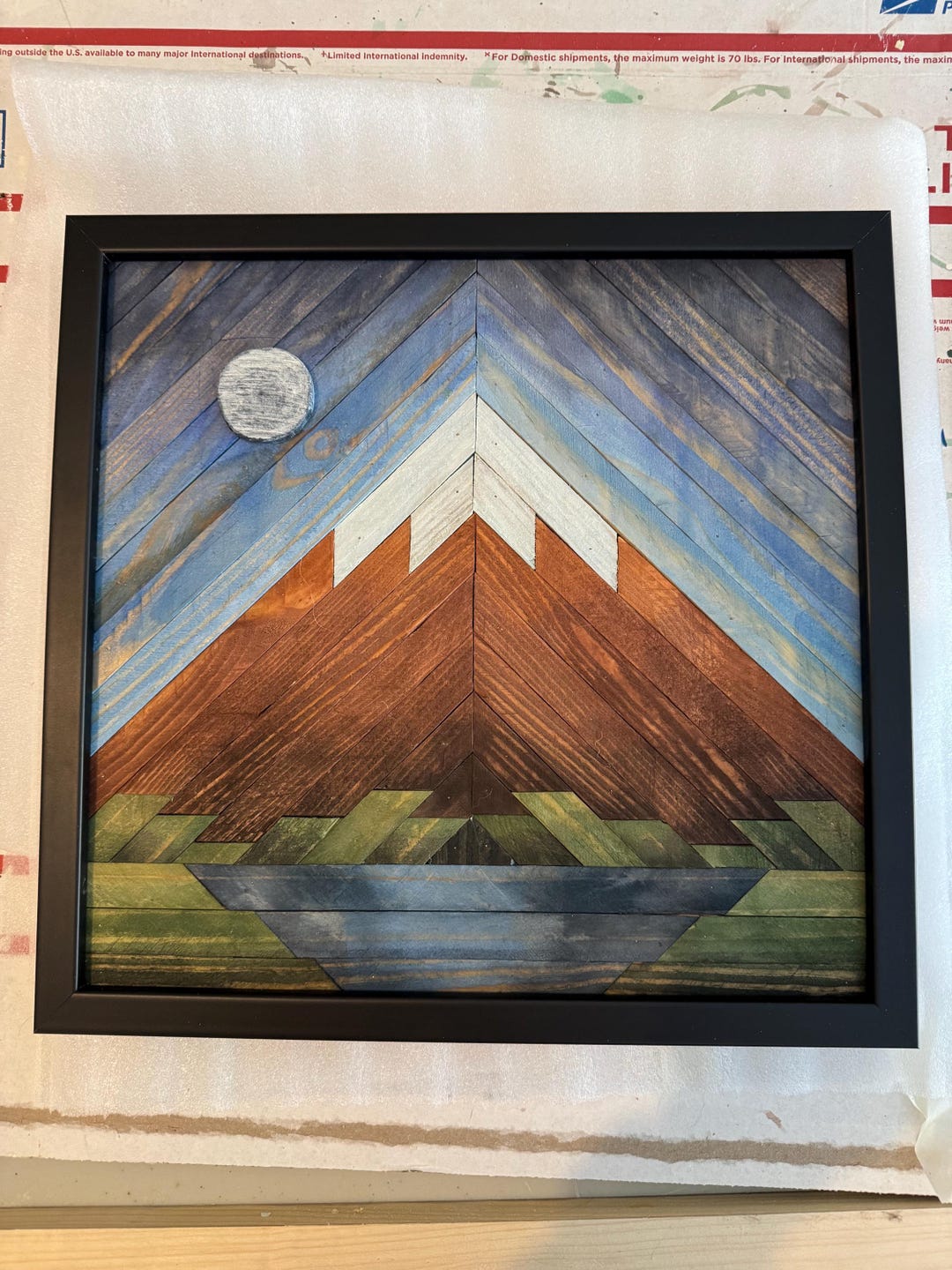 Nighttime Wood Mountain Mosaic Art - Etsy