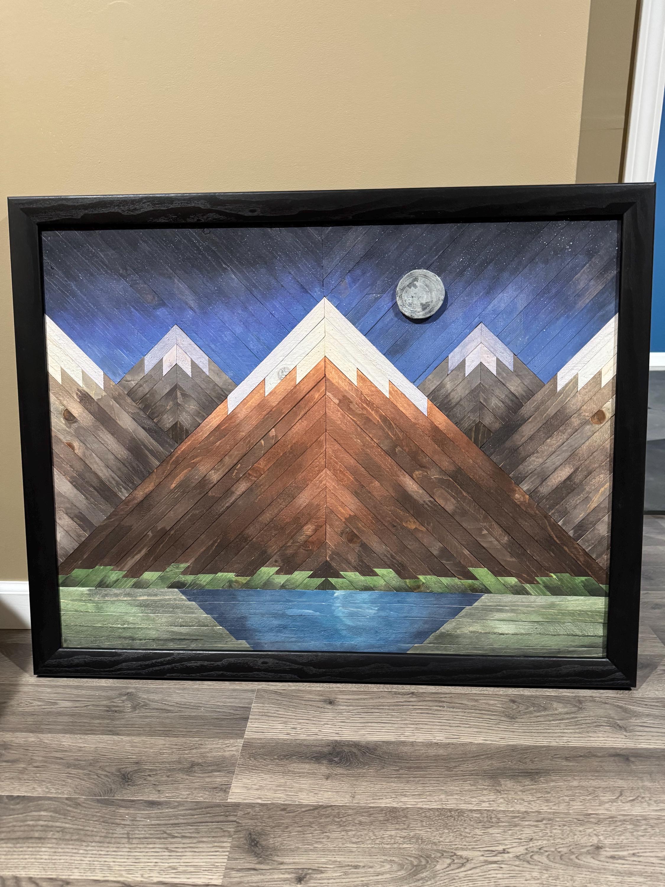 Nighttime Wood Mountain Mosaic Art - Etsy
