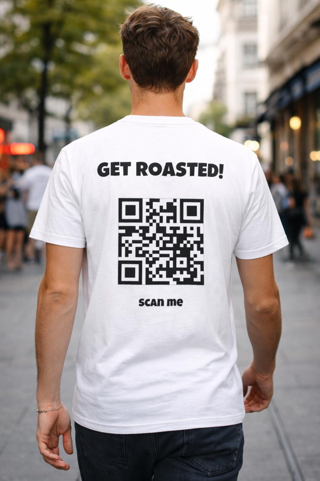 Get Roasted QR Code T-shirt, White Unisex 100% Cotton Relaxed Fit “scan ...