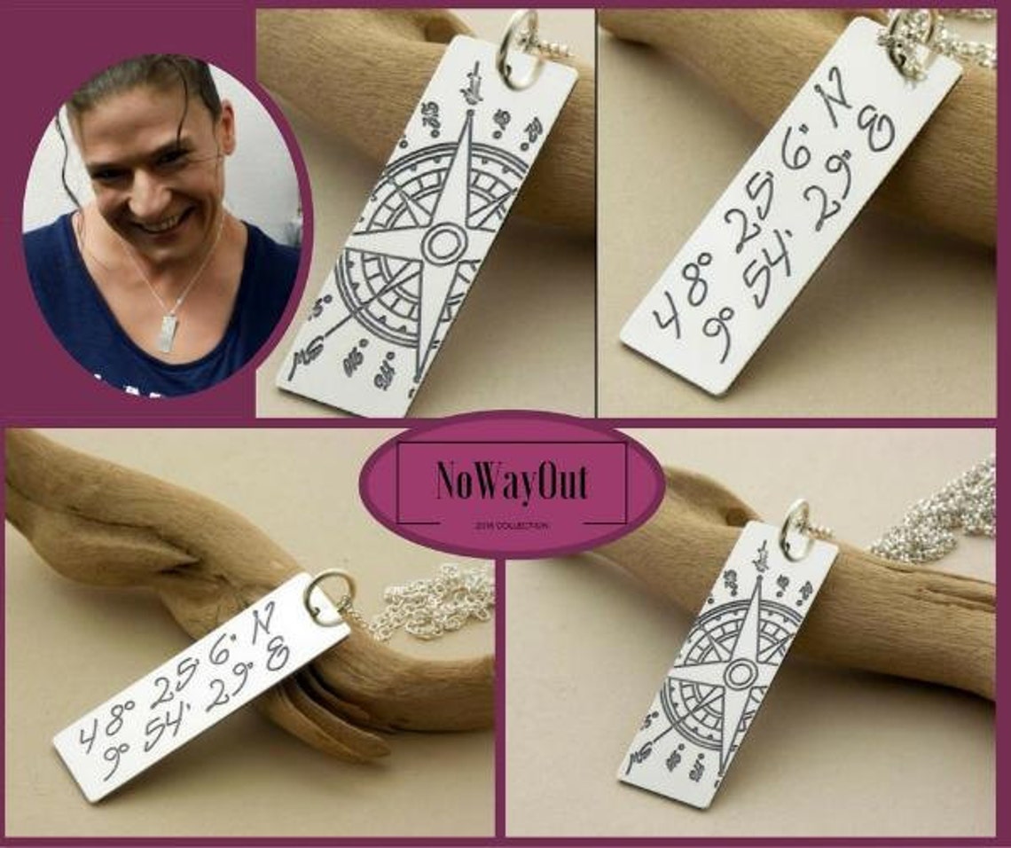 Compass Rose Coordinates Necklace Custom Engraved Handmade | Etsy