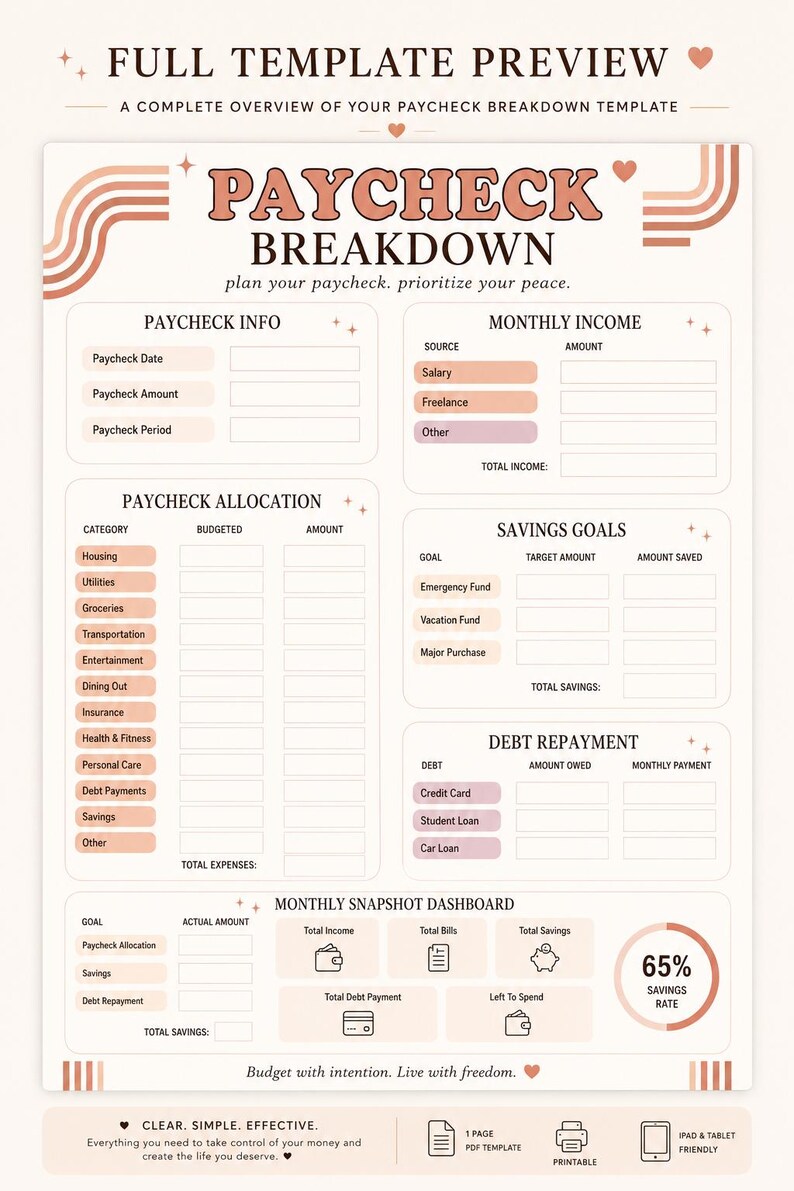 Paycheck Budget Planner PDF | Paycheck Tracker | Budget Worksheet ...