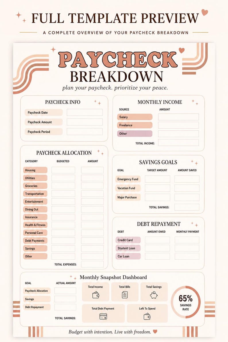 Paycheck Budget Planner PDF | Paycheck Tracker | Budget Worksheet ...