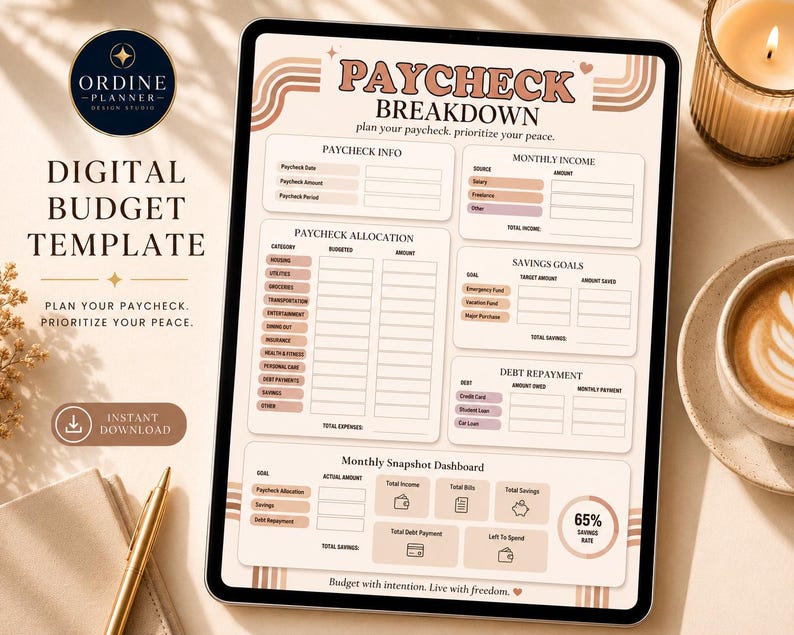 Paycheck Budget Planner PDF | Paycheck Tracker | Budget Worksheet ...
