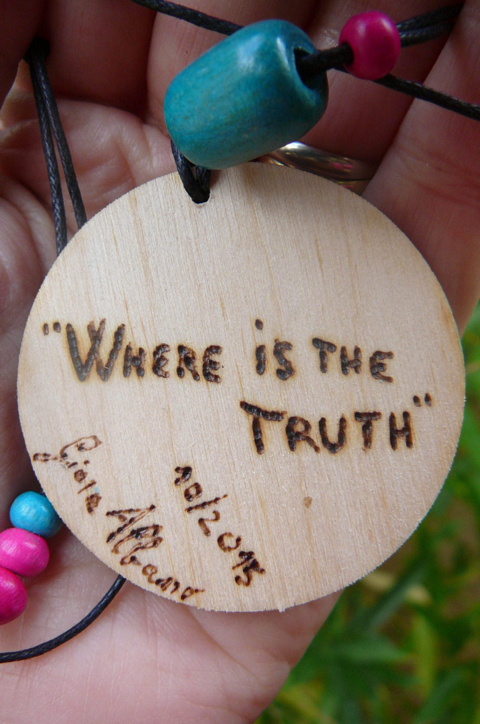 WOMAN Pendant where is the Truth Circle Wooden Shape Pendant Original ...