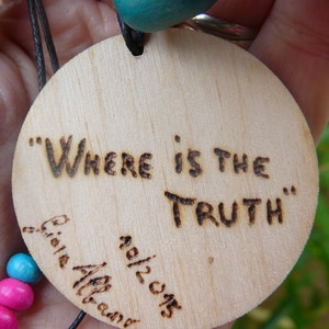 WOMAN Pendant "where is the Truth" Circle Wooden Shape Pendant Original ...