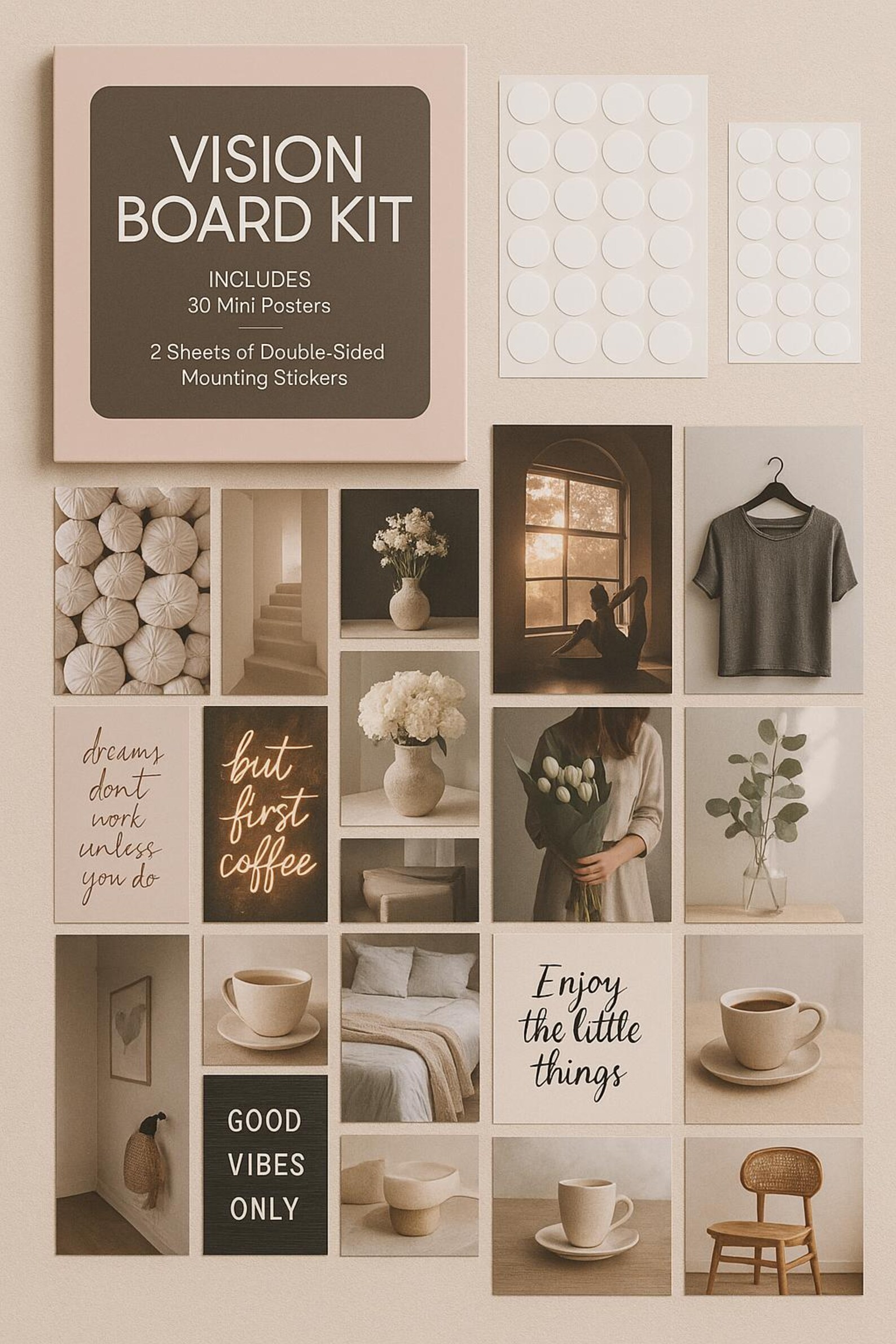 Vision Board Kit • 30 Aesthetic Mini Posters + 2 Sticker Sheets ...