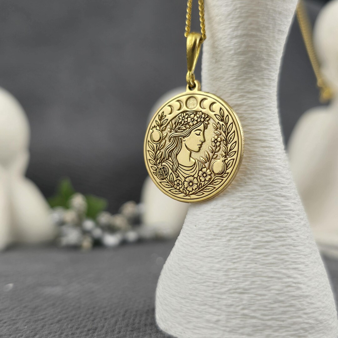 Gold Goddess Nature Necklace – Triple Moon Symbol Pendant – Floral ...