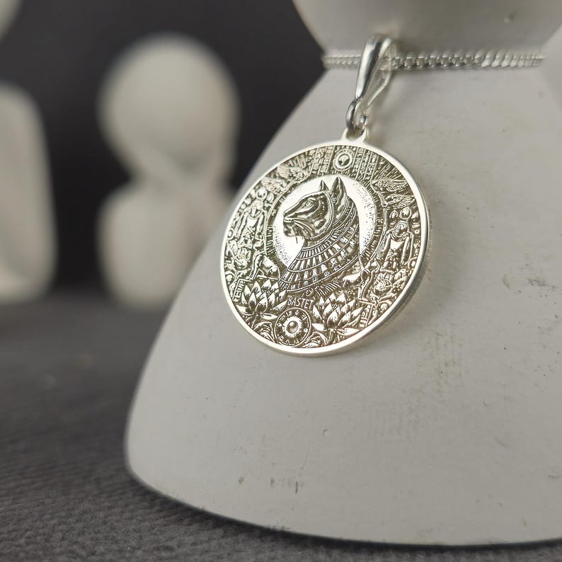 Ancient Bastet Necklace / Egyptian Cat Goddess Jewelry / Silver & Gold ...