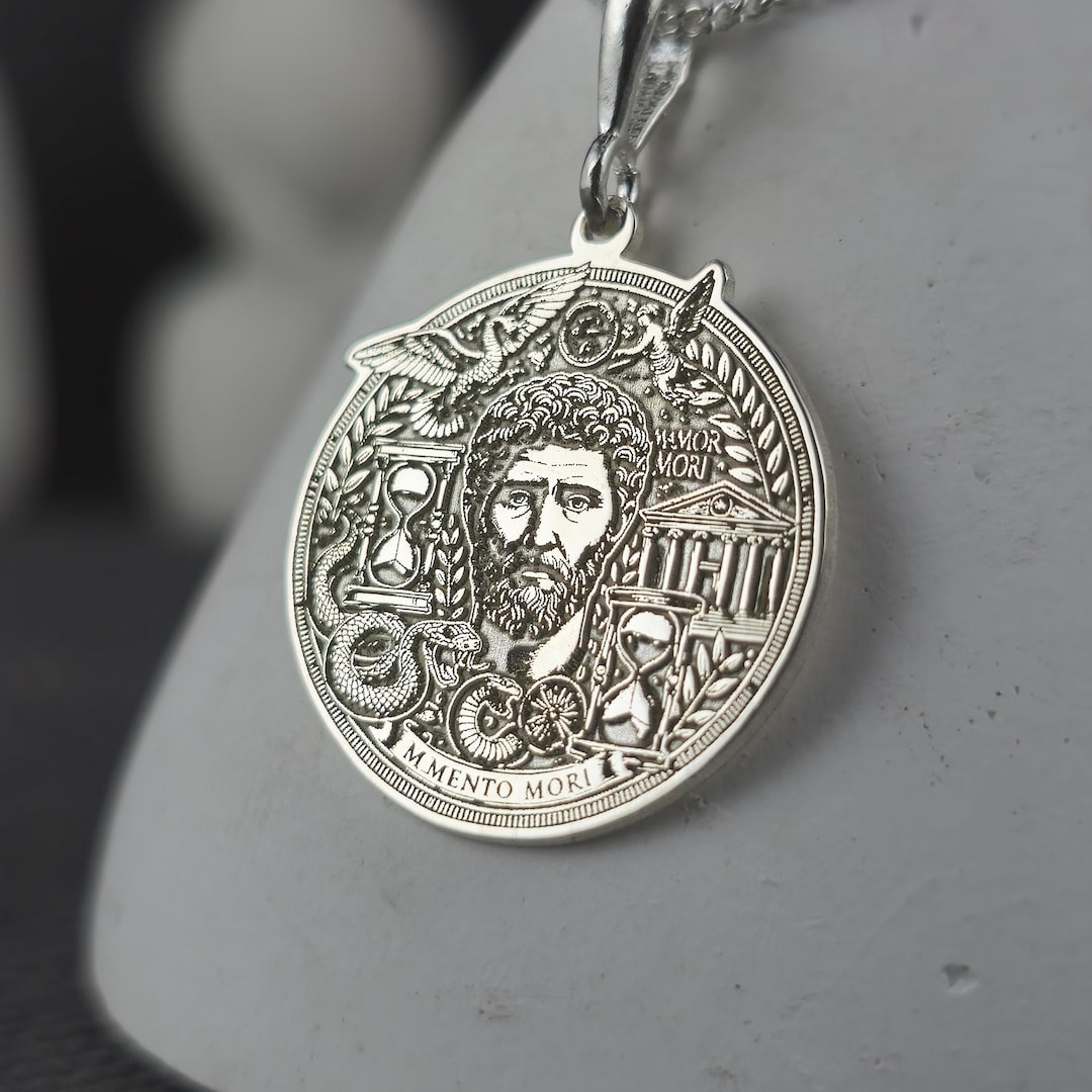 Memento Mori Medallion Necklace / Stoic Marcus Aurelius Pendant / 925 ...