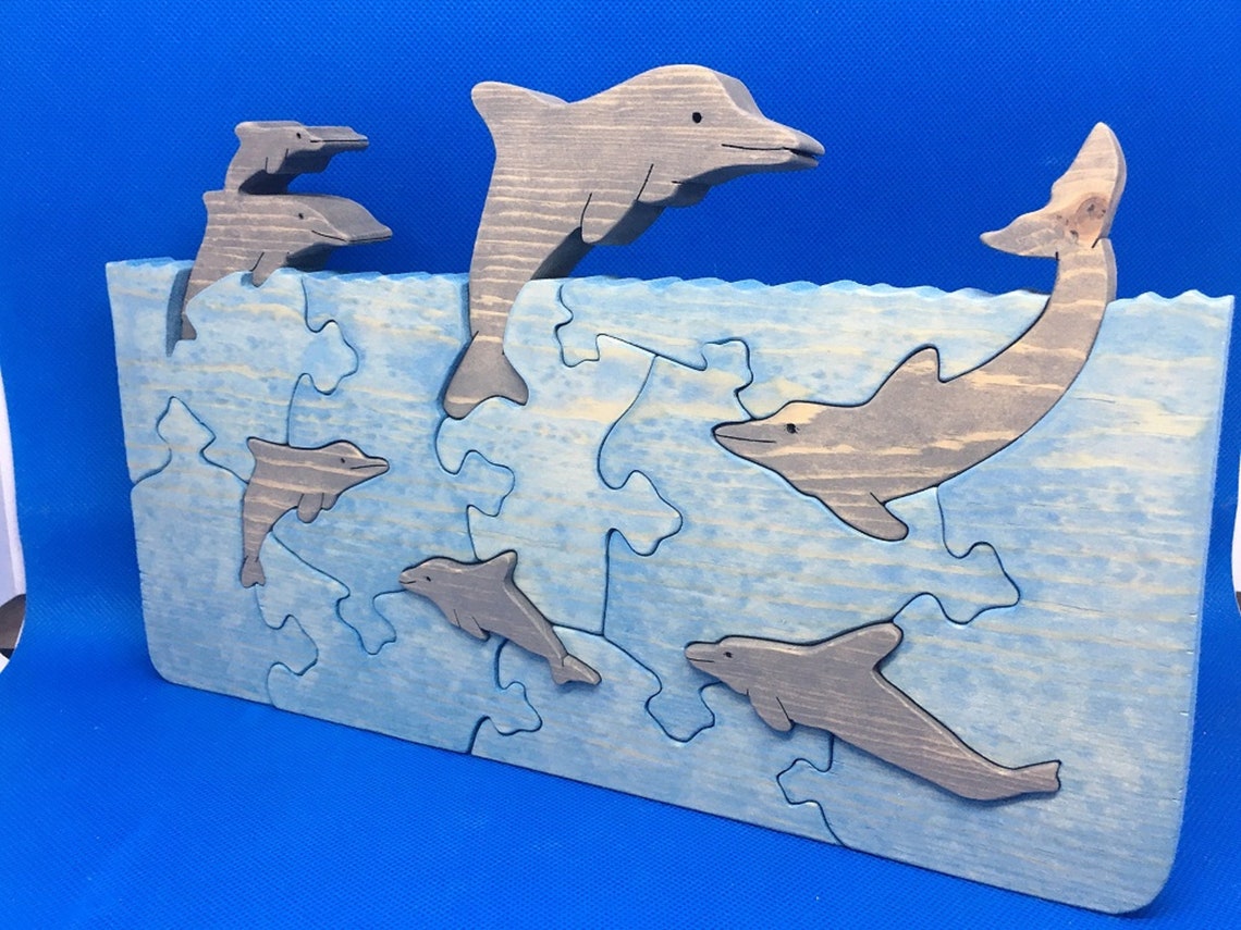 Wood Stacked Dolphins Puzzle Handmade 15 Pieces Stained - Etsy UK
