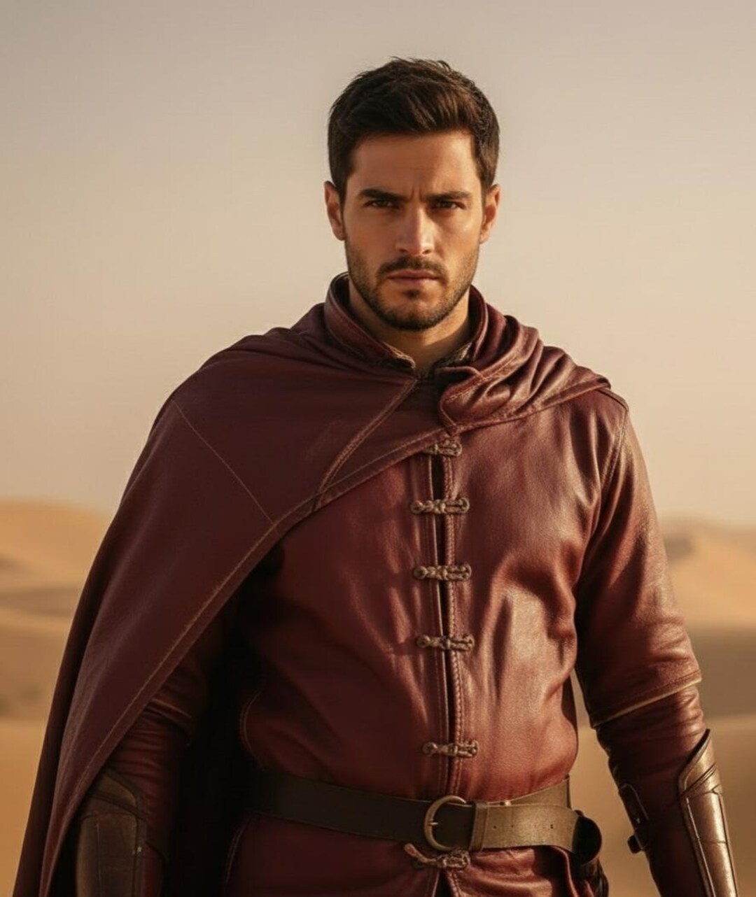 Men's Burgundy Leather Hooded Cloak Tunic Set | Renaissance Garb - Etsy