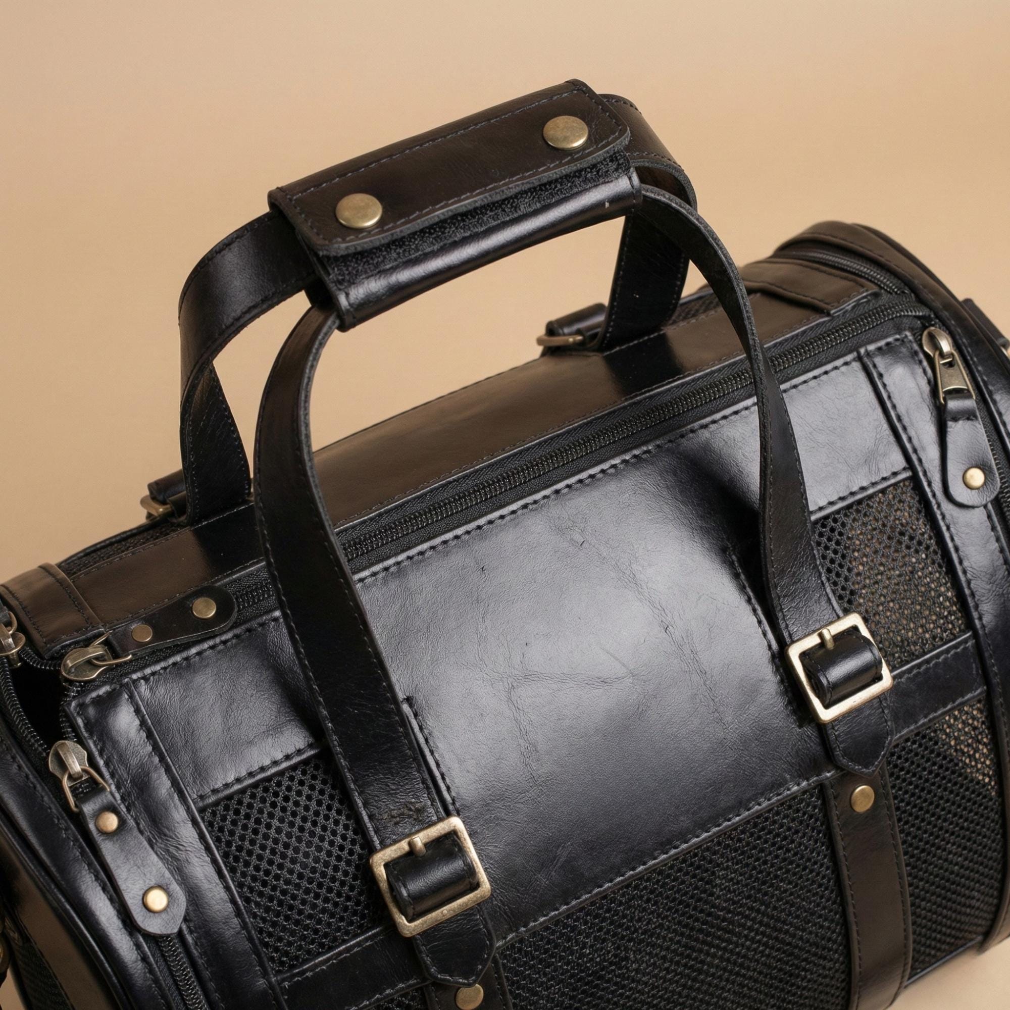Luxury Leather Pet Carrier | Foldable, Ventilated, Comfort Travel Pet ...
